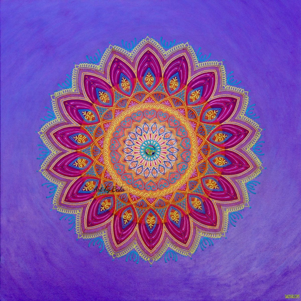 Colorful Henna Style Textured Acrylic Mandala Painting | Art by Bala