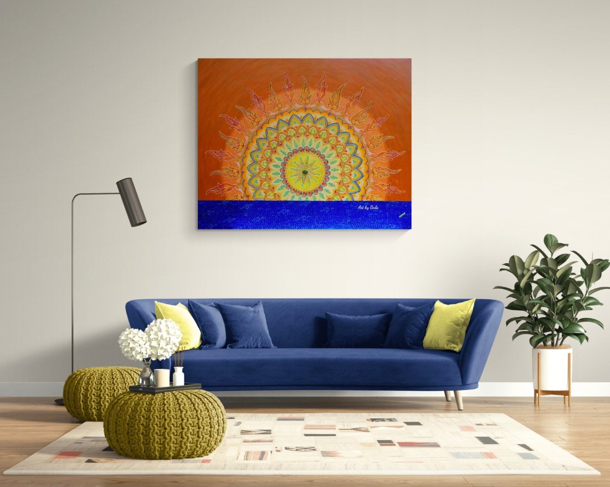 Morning Glow - Sunrise Mandala Textured Acrylic Painting | Art by Bala